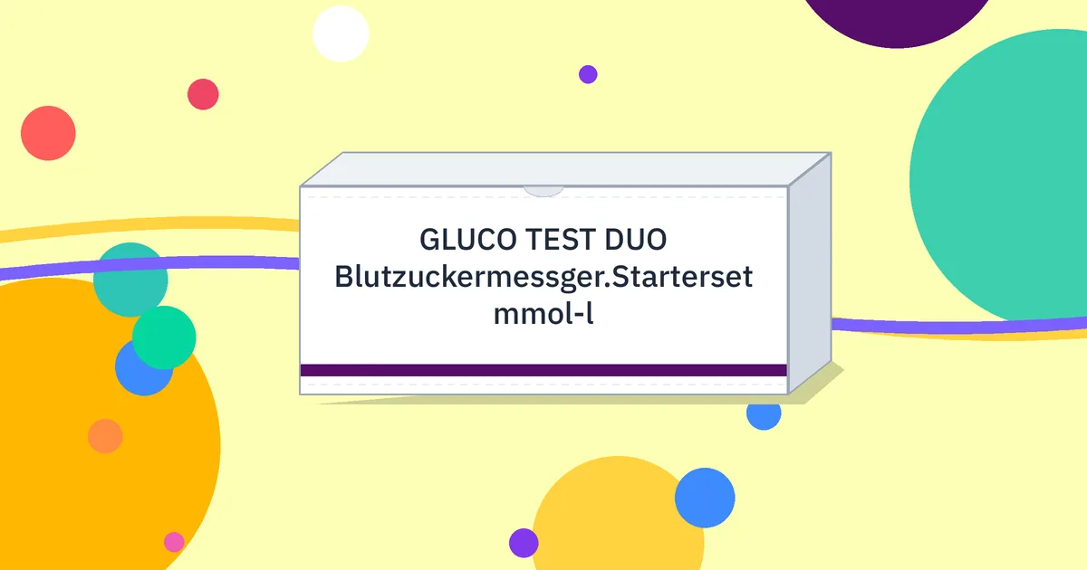 Symbolbild: Packung mit der Aufschrift GLUCO TEST DUO Blutzuckermessger.Starterset mmol-l (PZN 11563887) – Verfügbarkeit und Bezug in Apotheken in Frankfurt am Main