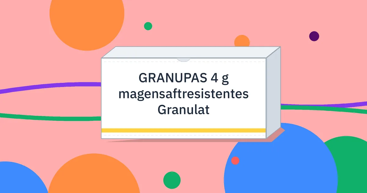 Symbolbild: Packung mit der Aufschrift GRANUPAS 4 g magensaftresistentes Granulat (PZN 10303109) – Verfügbarkeit und Bezug in Apotheken in Frankfurt am Main
