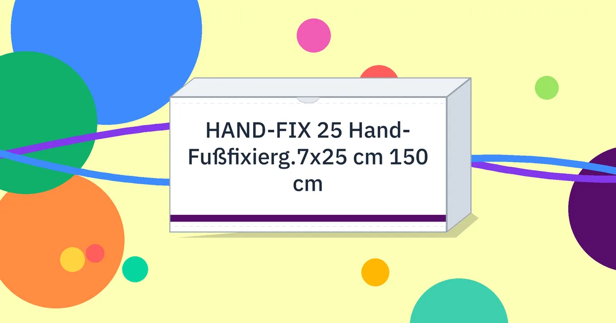 Symbolbild: Packung mit der Aufschrift HAND-FIX 25 Hand-Fußfixierg.7x25 cm 150 cm (PZN 18777947) – Verfügbarkeit und Bezug in Apotheken in Frankfurt am Main