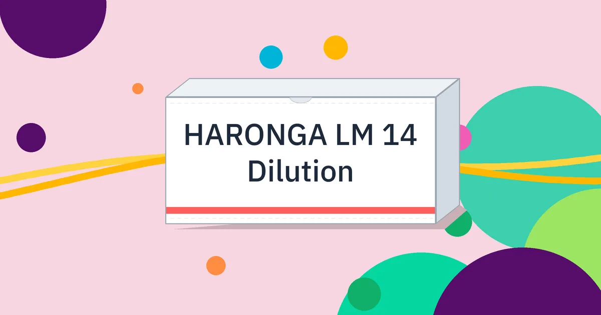Symbolbild: Packung mit der Aufschrift HARONGA LM 14 Dilution (PZN 13550268) – Verfügbarkeit und Bezug in Apotheken in Frankfurt am Main