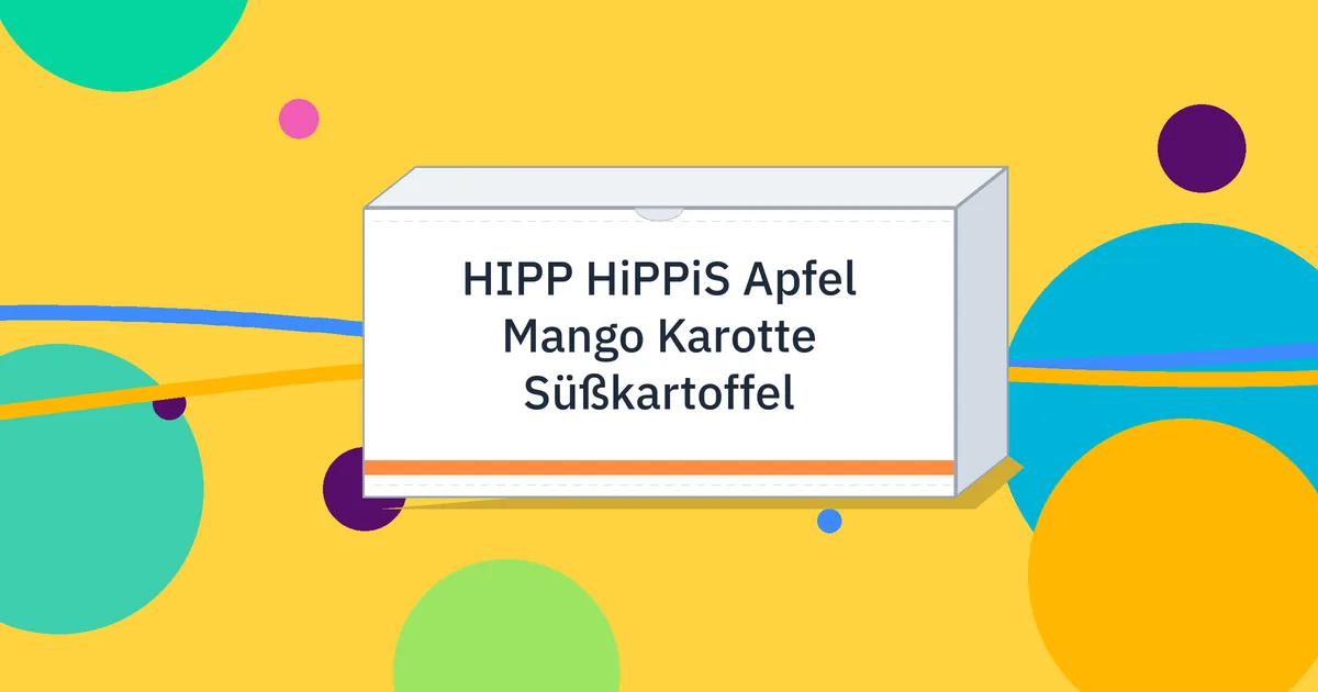 Symbolbild: Packung mit der Aufschrift HIPP HiPPiS Apfel Mango Karotte Süßkartoffel (PZN 16401215) – Verfügbarkeit und Bezug in Apotheken in Frankfurt am Main