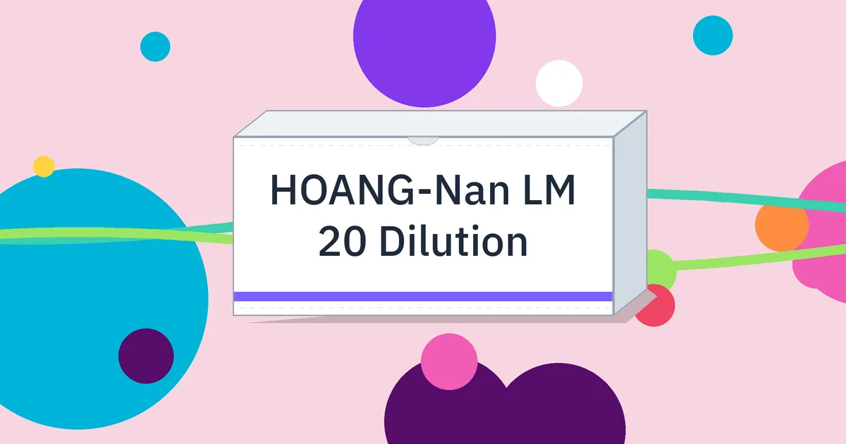 Symbolbild: Packung mit der Aufschrift HOANG-Nan LM 20 Dilution (PZN 12889378) – Verfügbarkeit und Bezug in Apotheken in Frankfurt am Main
