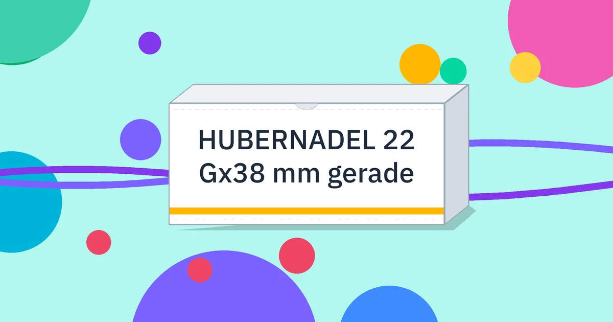 Symbolbild: Packung mit der Aufschrift HUBERNADEL 22 Gx38 mm gerade (PZN 00427767) – Verfügbarkeit und Bezug in Apotheken in Frankfurt am Main