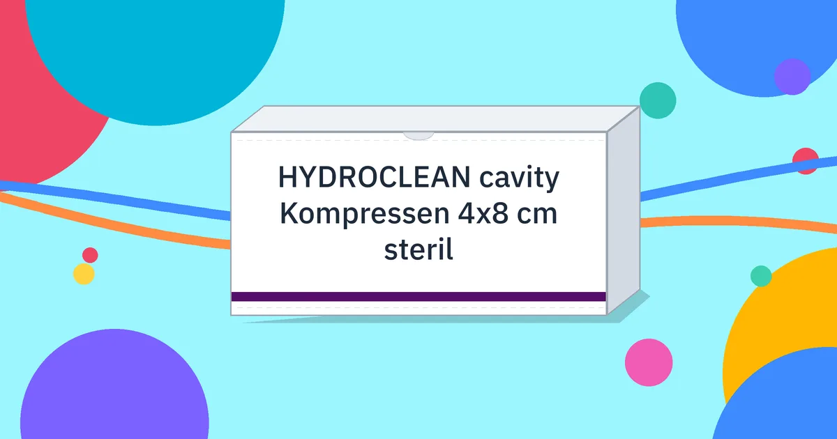 Symbolbild: Packung mit der Aufschrift HYDROCLEAN cavity Kompressen 4x8 cm steril (PZN 16829605) – Verfügbarkeit und Bezug in Apotheken in Frankfurt am Main