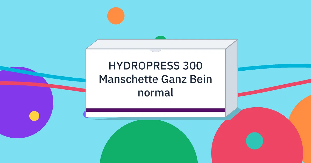 Symbolbild: Packung mit der Aufschrift HYDROPRESS 300 Manschette Ganz Bein normal (PZN 07657335) – Verfügbarkeit und Bezug in Apotheken in Frankfurt am Main
