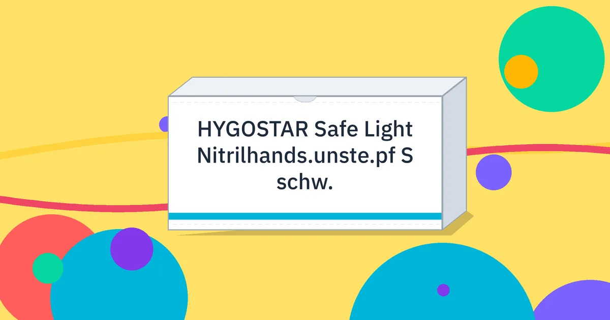 Symbolbild: Packung mit der Aufschrift HYGOSTAR Safe Light Nitrilhands.unste.pf S schw. (PZN 20774560) – Verfügbarkeit und Bezug in Apotheken in Frankfurt am Main