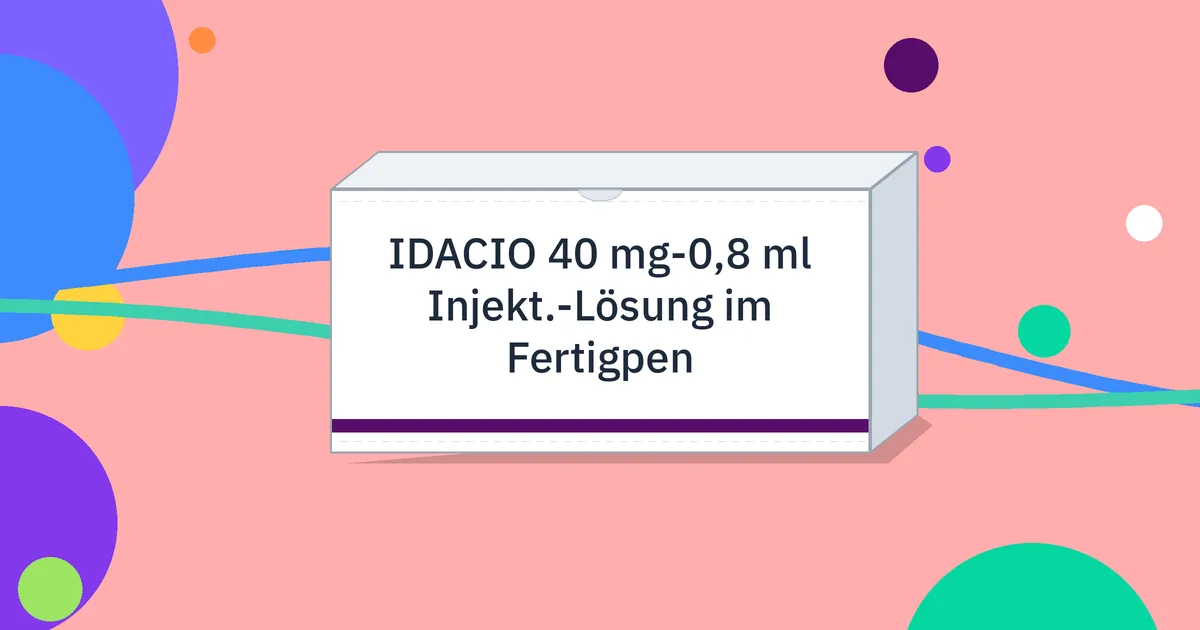 Symbolbild: Packung mit der Aufschrift IDACIO 40 mg-0,8 ml Injekt.-Lösung im Fertigpen (PZN 20786876) – Verfügbarkeit und Bezug in Apotheken in Frankfurt am Main