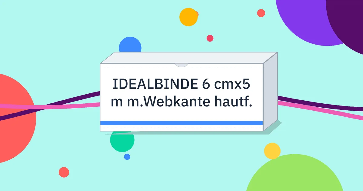 Symbolbild: Packung mit der Aufschrift IDEALBINDE 6 cmx5 m m.Webkante hautf. (PZN 01720334) – Verfügbarkeit und Bezug in Apotheken in Frankfurt am Main