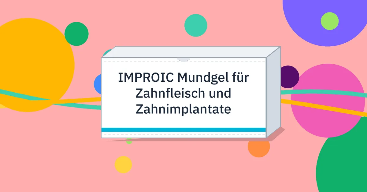 Symbolbild: Packung mit der Aufschrift IMPROIC Mundgel für Zahnfleisch und Zahnimplantate (PZN 19909078) – Verfügbarkeit und Bezug in Apotheken in Frankfurt am Main