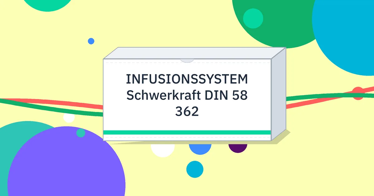 Symbolbild: Packung mit der Aufschrift INFUSIONSSYSTEM Schwerkraft DIN 58 362 (PZN 11147551) – Verfügbarkeit und Bezug in Apotheken in Frankfurt am Main