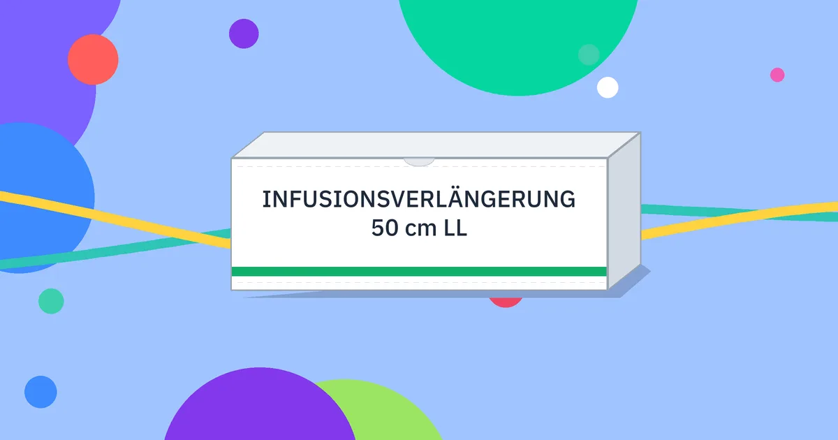 Symbolbild: Packung mit der Aufschrift INFUSIONSVERLÄNGERUNG 50 cm LL (PZN 17486900) – Verfügbarkeit und Bezug in Apotheken in Frankfurt am Main