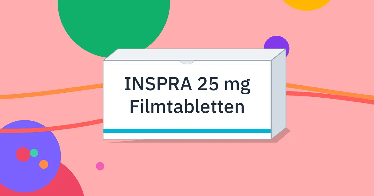 Symbolbild: Packung mit der Aufschrift INSPRA 25 mg Filmtabletten (PZN 01016894) – Verfügbarkeit und Bezug in Apotheken in Frankfurt am Main
