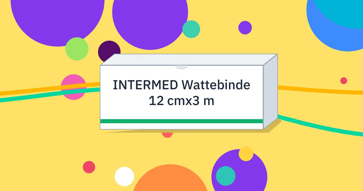 Symbolbild: Packung mit der Aufschrift INTERMED Wattebinde 12 cmx3 m (PZN 19661431) – Verfügbarkeit und Bezug in Apotheken in Frankfurt am Main