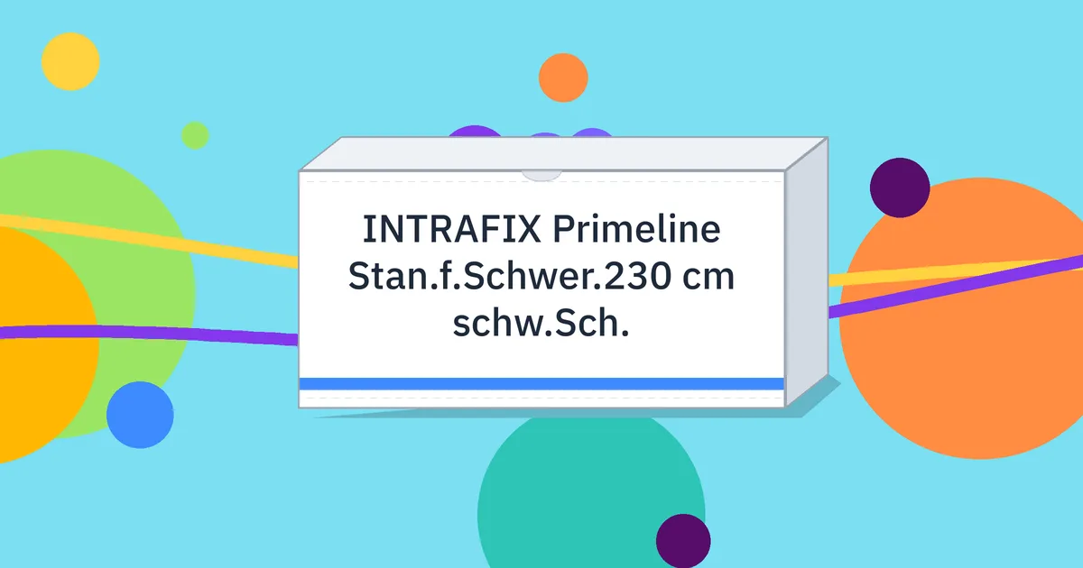 Symbolbild: Packung mit der Aufschrift INTRAFIX Primeline Stan.f.Schwer.230 cm schw.Sch. (PZN 06411170) – Verfügbarkeit und Bezug in Apotheken in Frankfurt am Main