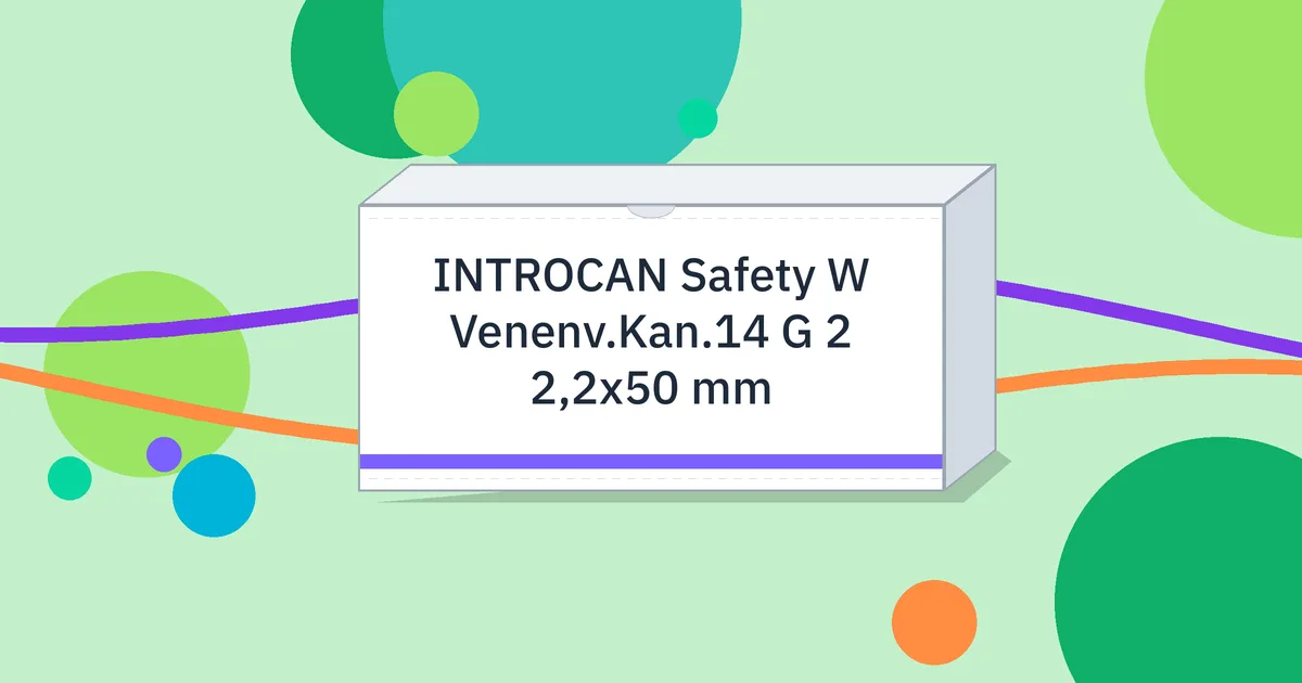 Symbolbild: Packung mit der Aufschrift INTROCAN Safety W Venenv.Kan.14 G 2 2,2x50 mm (PZN 04095842) – Verfügbarkeit und Bezug in Apotheken in Frankfurt am Main