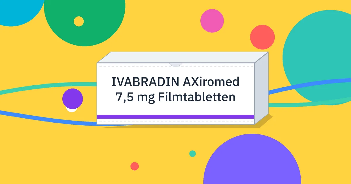 Symbolbild: Packung mit der Aufschrift IVABRADIN AXiromed 7,5 mg Filmtabletten (PZN 16793209) – Verfügbarkeit und Bezug in Apotheken in Frankfurt am Main