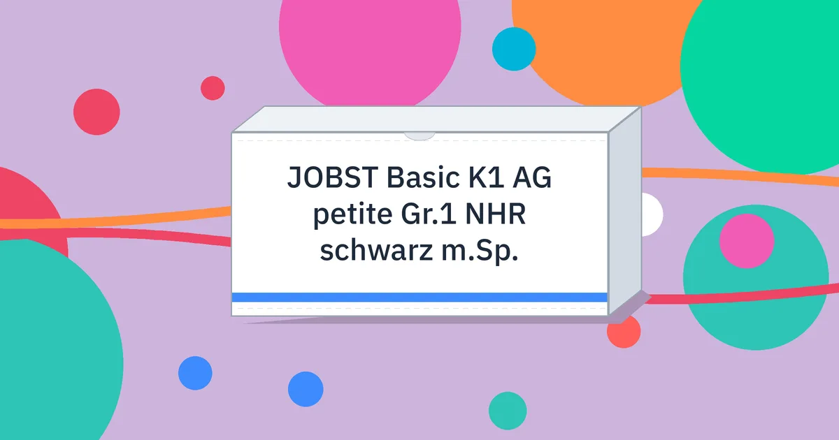 Symbolbild: Packung mit der Aufschrift JOBST Basic K1 AG petite Gr.1 NHR schwarz m.Sp. (PZN 15309542) – Verfügbarkeit und Bezug in Apotheken in Frankfurt am Main