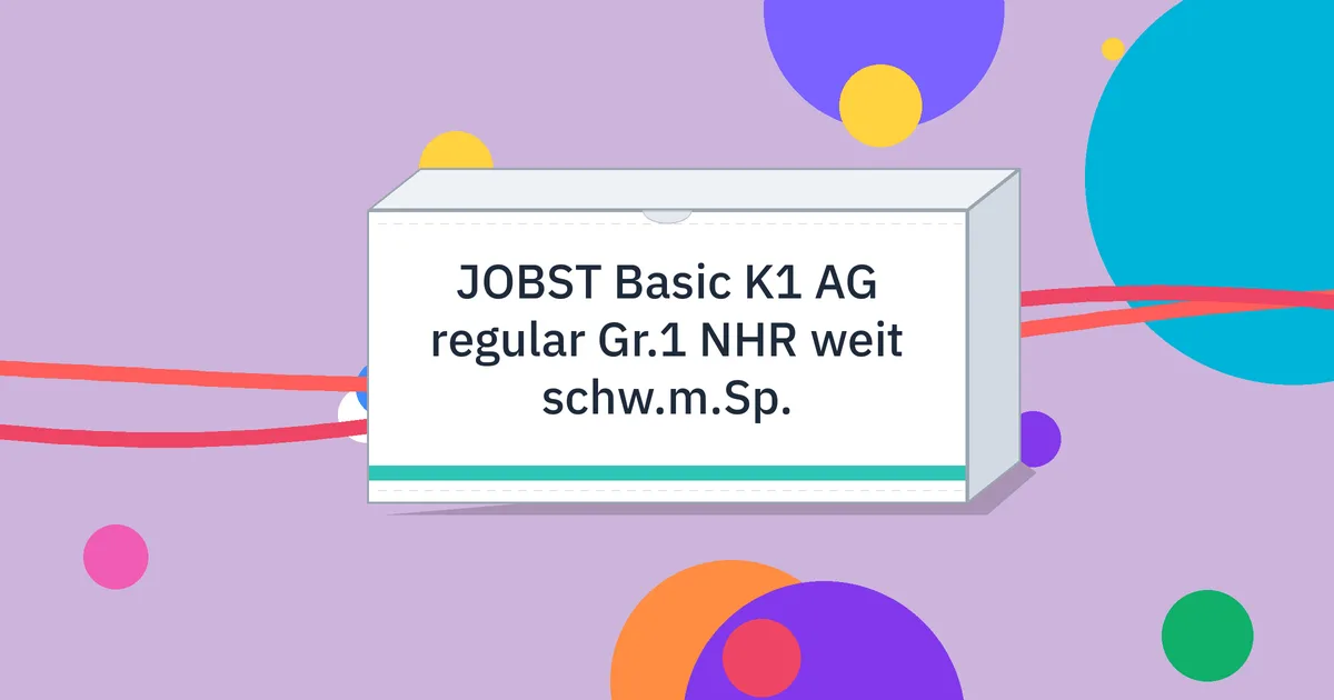 Symbolbild: Packung mit der Aufschrift JOBST Basic K1 AG regular Gr.1 NHR weit schw.m.Sp. (PZN 15310025) – Verfügbarkeit und Bezug in Apotheken in Frankfurt am Main