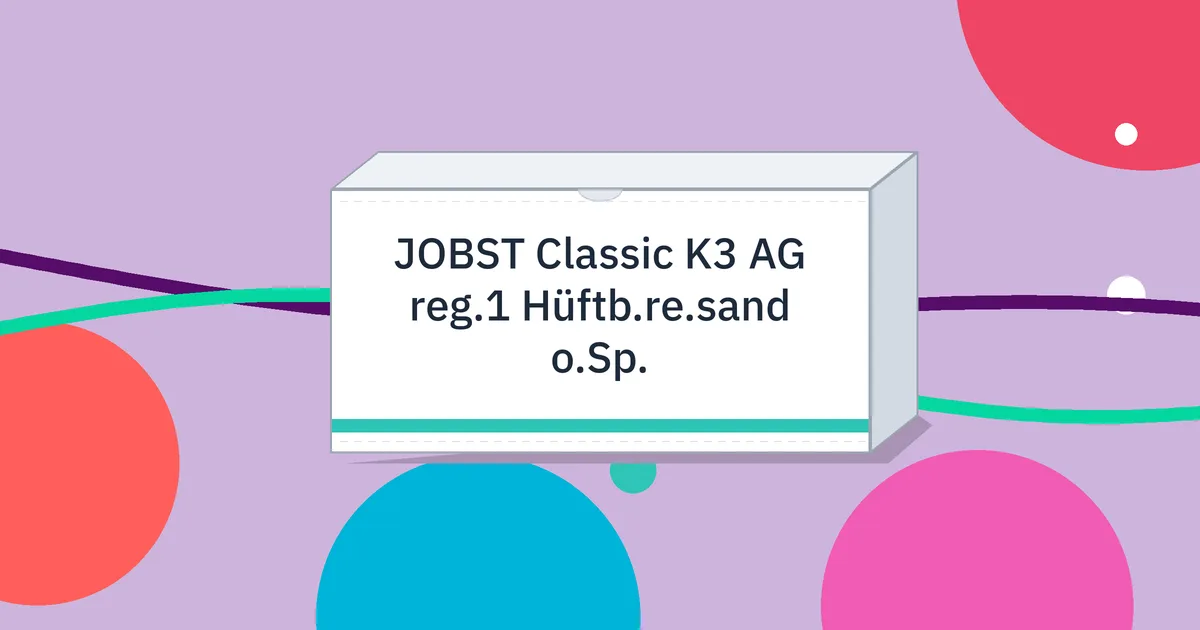 Symbolbild: Packung mit der Aufschrift JOBST Classic K3 AG reg.1 Hüftb.re.sand o.Sp. (PZN 13076482) – Verfügbarkeit und Bezug in Apotheken in Frankfurt am Main