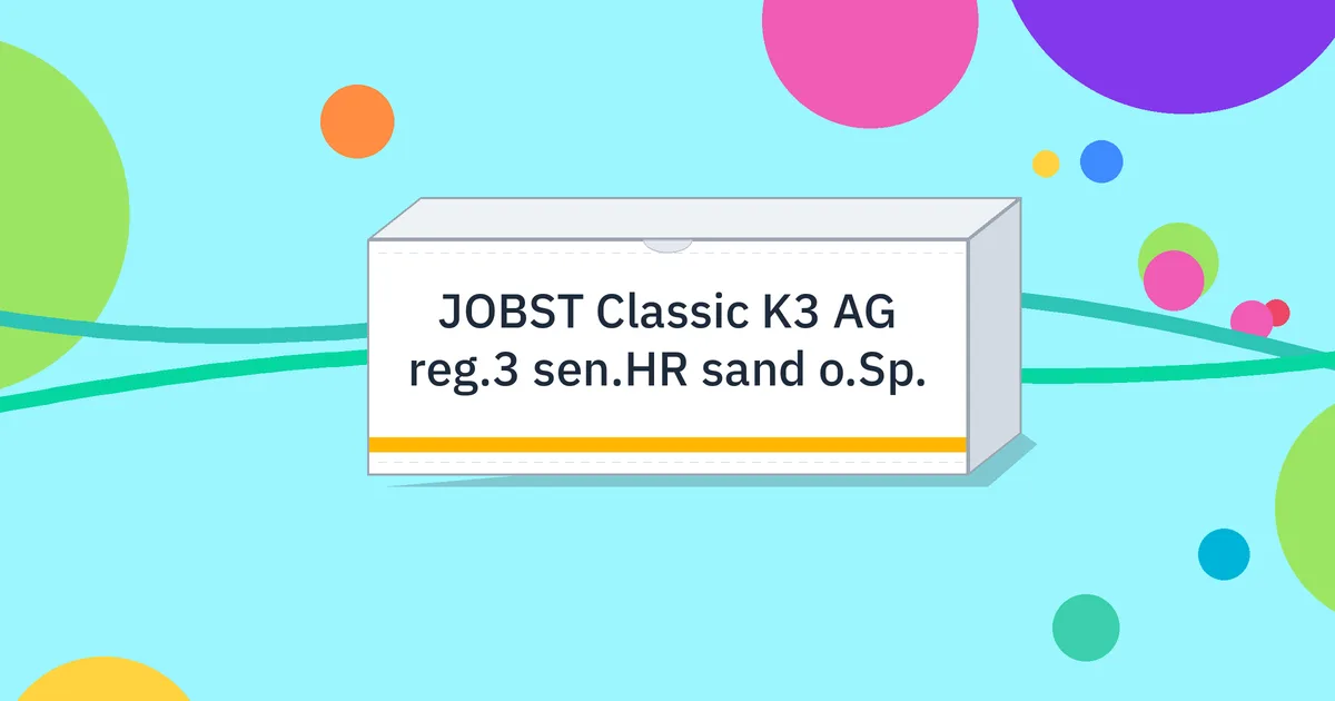 Symbolbild: Packung mit der Aufschrift JOBST Classic K3 AG reg.3 sen.HR sand o.Sp. (PZN 17957162) – Verfügbarkeit und Bezug in Apotheken in Frankfurt am Main