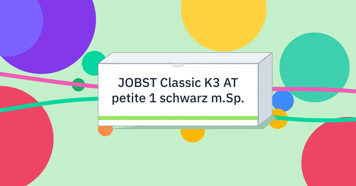 Symbolbild: Packung mit der Aufschrift JOBST Classic K3 AT petite 1 schwarz m.Sp. (PZN 13077234) – Verfügbarkeit und Bezug in Apotheken in Frankfurt am Main