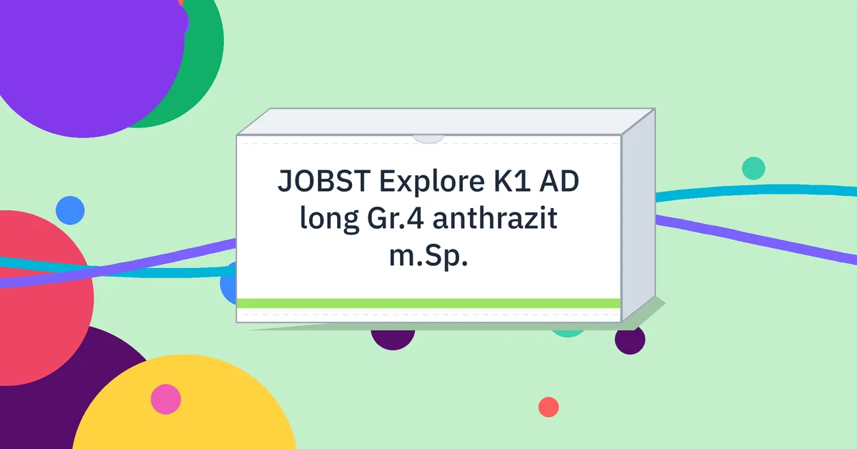 Symbolbild: Packung mit der Aufschrift JOBST Explore K1 AD long Gr.4 anthrazit m.Sp. (PZN 11021235) – Verfügbarkeit und Bezug in Apotheken in Frankfurt am Main