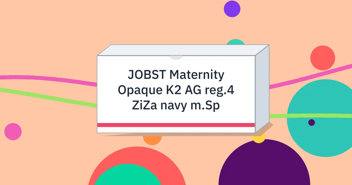 Symbolbild: Packung mit der Aufschrift JOBST Maternity Opaque K2 AG reg.4 ZiZa navy m.Sp (PZN 15860530) – Verfügbarkeit und Bezug in Apotheken in Frankfurt am Main
