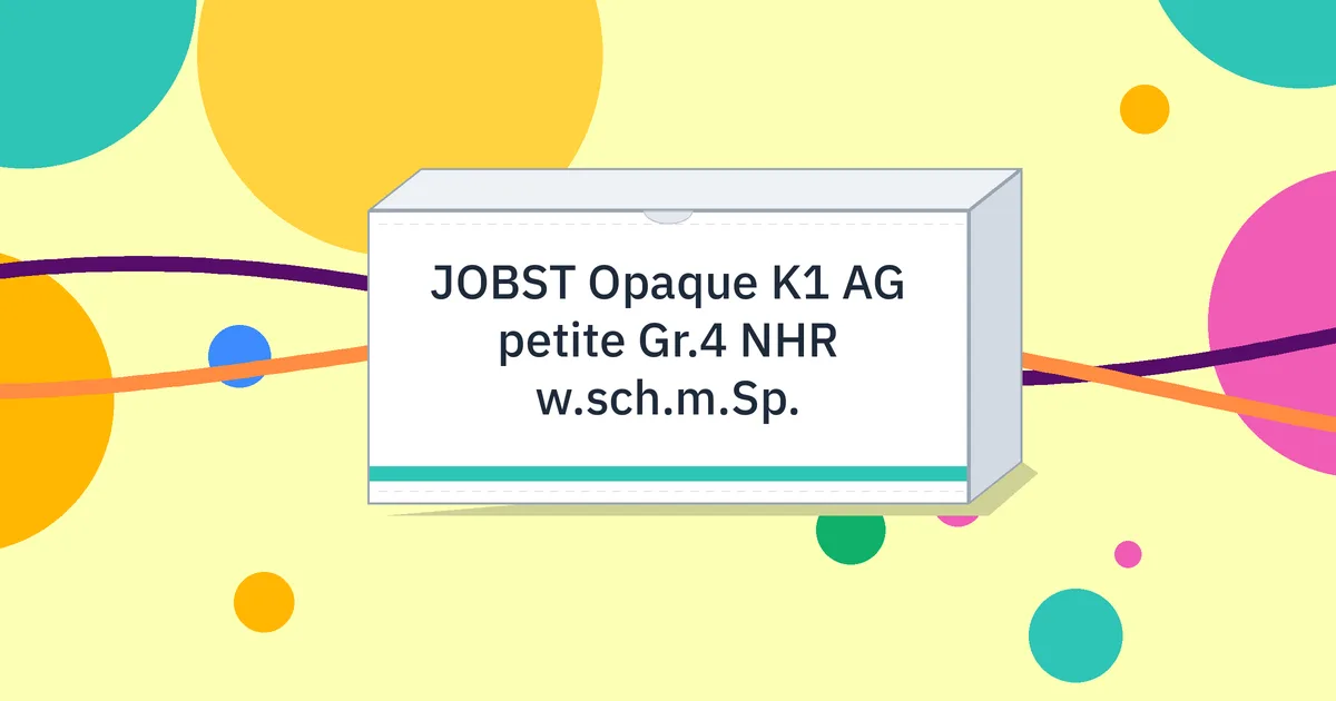 Symbolbild: Packung mit der Aufschrift JOBST Opaque K1 AG petite Gr.4 NHR w.sch.m.Sp. (PZN 13085245) – Verfügbarkeit und Bezug in Apotheken in Frankfurt am Main