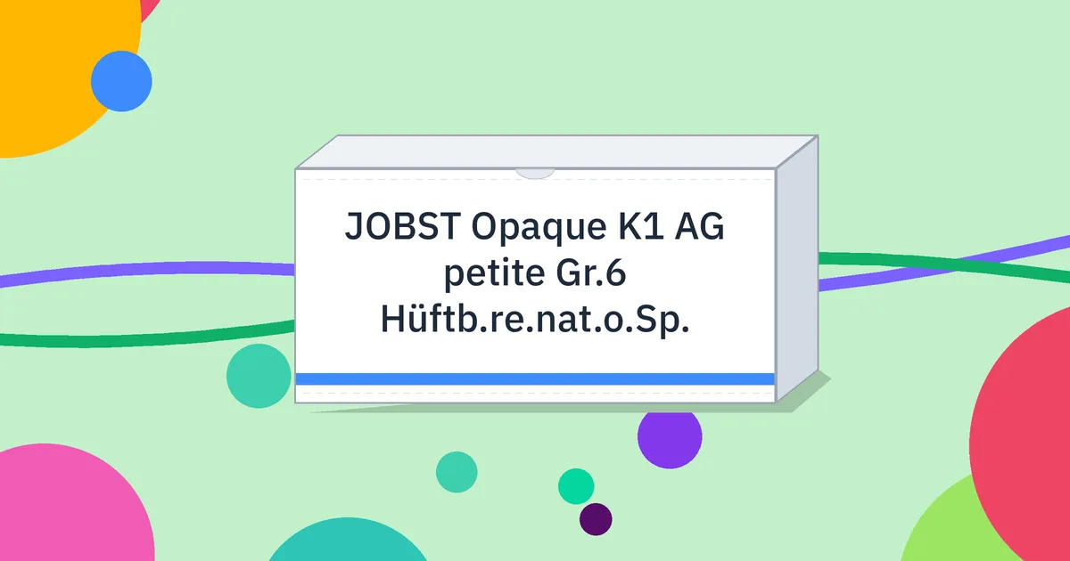 Symbolbild: Packung mit der Aufschrift JOBST Opaque K1 AG petite Gr.6 Hüftb.re.nat.o.Sp. (PZN 13099566) – Verfügbarkeit und Bezug in Apotheken in Frankfurt am Main