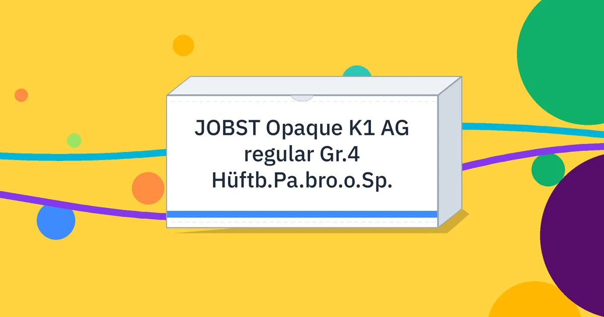 Symbolbild: Packung mit der Aufschrift JOBST Opaque K1 AG regular Gr.4 Hüftb.Pa.bro.o.Sp. (PZN 13100708) – Verfügbarkeit und Bezug in Apotheken in Frankfurt am Main