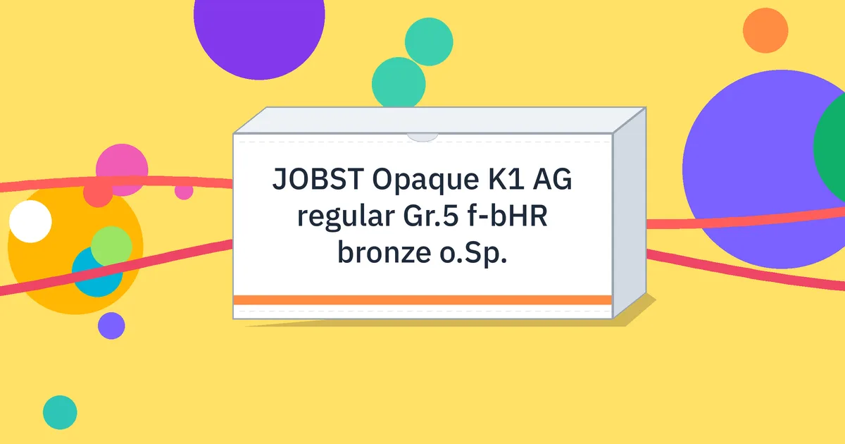 Symbolbild: Packung mit der Aufschrift JOBST Opaque K1 AG regular Gr.5 f-bHR bronze o.Sp. (PZN 13094422) – Verfügbarkeit und Bezug in Apotheken in Frankfurt am Main