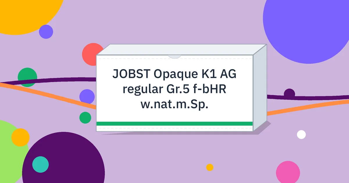 Symbolbild: Packung mit der Aufschrift JOBST Opaque K1 AG regular Gr.5 f-bHR w.nat.m.Sp. (PZN 13091091) – Verfügbarkeit und Bezug in Apotheken in Frankfurt am Main