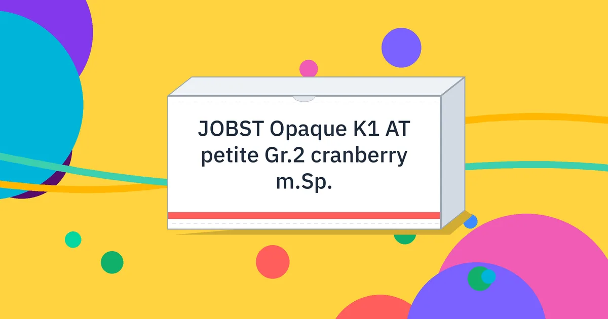 Symbolbild: Packung mit der Aufschrift JOBST Opaque K1 AT petite Gr.2 cranberry m.Sp. (PZN 13103546) – Verfügbarkeit und Bezug in Apotheken in Frankfurt am Main