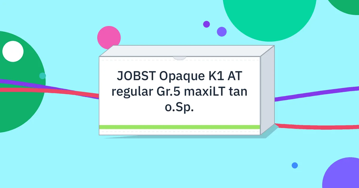 Symbolbild: Packung mit der Aufschrift JOBST Opaque K1 AT regular Gr.5 maxiLT tan o.Sp. (PZN 16275070) – Verfügbarkeit und Bezug in Apotheken in Frankfurt am Main