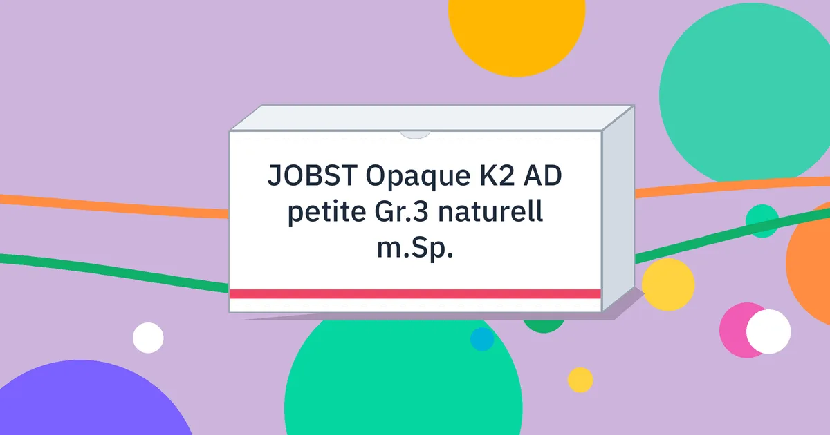 Symbolbild: Packung mit der Aufschrift JOBST Opaque K2 AD petite Gr.3 naturell m.Sp. (PZN 10722898) – Verfügbarkeit und Bezug in Apotheken in Frankfurt am Main