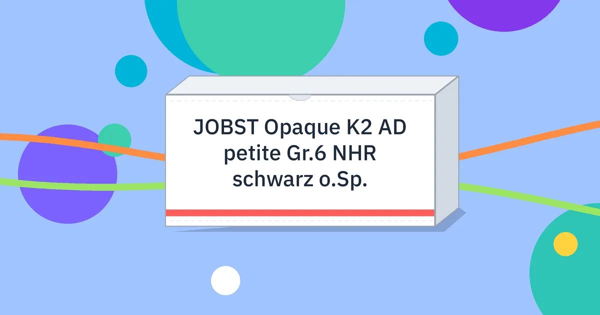 Symbolbild: Packung mit der Aufschrift JOBST Opaque K2 AD petite Gr.6 NHR schwarz o.Sp. (PZN 13109945) – Verfügbarkeit und Bezug in Apotheken in Frankfurt am Main