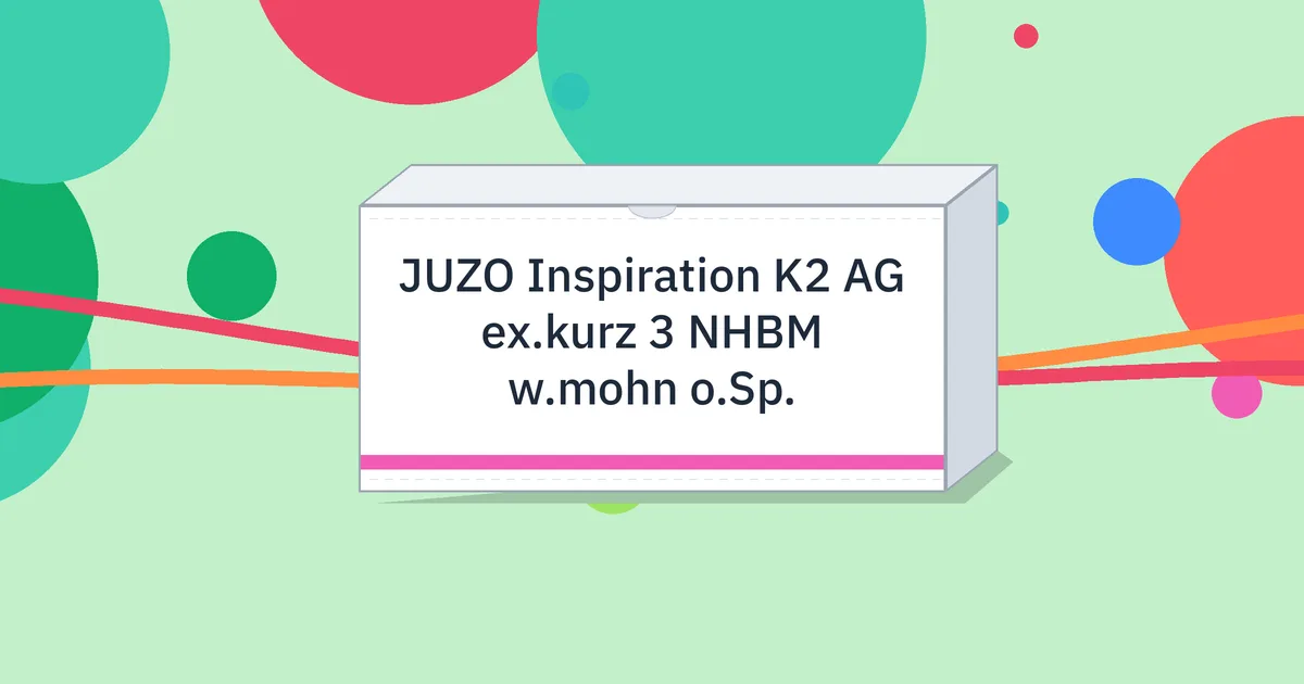 Symbolbild: Packung mit der Aufschrift JUZO Inspiration K2 AG ex.kurz 3 NHBM w.mohn o.Sp. (PZN 14951420) – Verfügbarkeit und Bezug in Apotheken in Frankfurt am Main