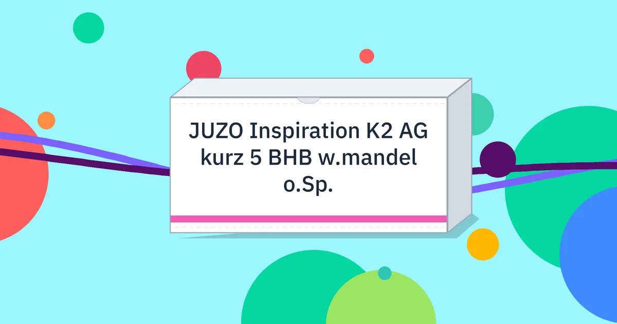 Symbolbild: Packung mit der Aufschrift JUZO Inspiration K2 AG kurz 5 BHB w.mandel o.Sp. (PZN 14850825) – Verfügbarkeit und Bezug in Apotheken in Frankfurt am Main