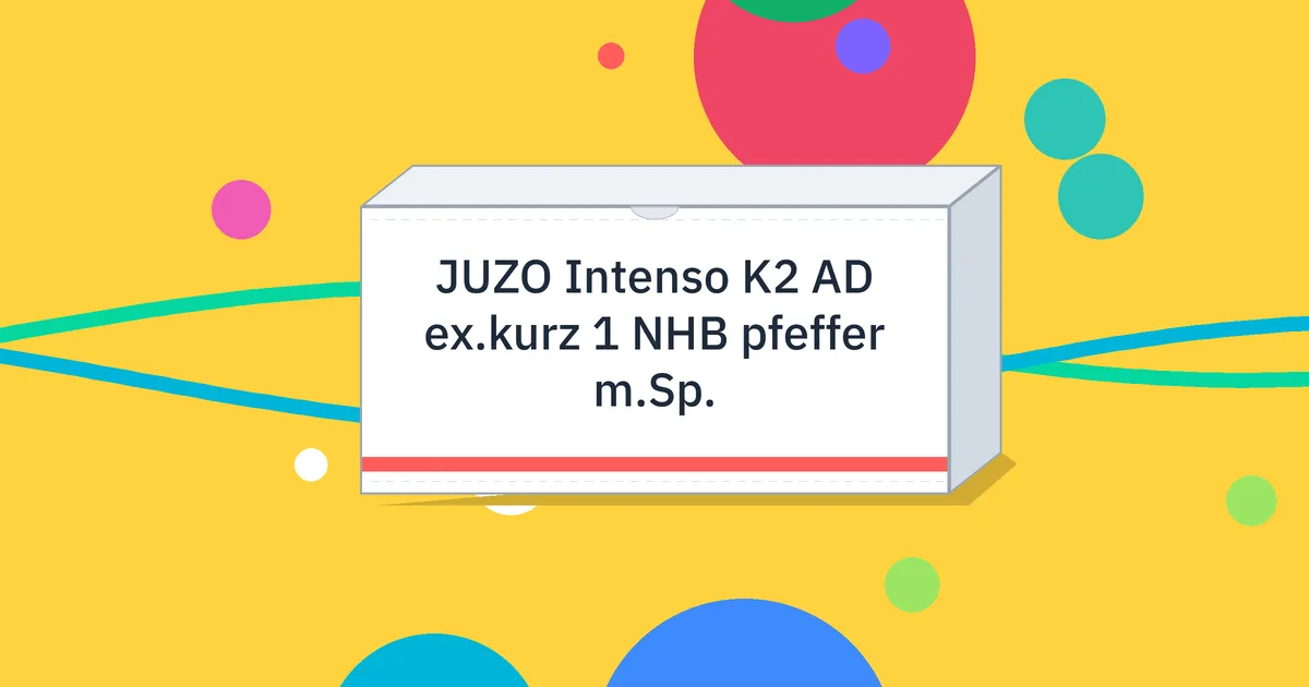 Symbolbild: Packung mit der Aufschrift JUZO Intenso K2 AD ex.kurz 1 NHB pfeffer m.Sp. (PZN 18611388) – Verfügbarkeit und Bezug in Apotheken in Frankfurt am Main