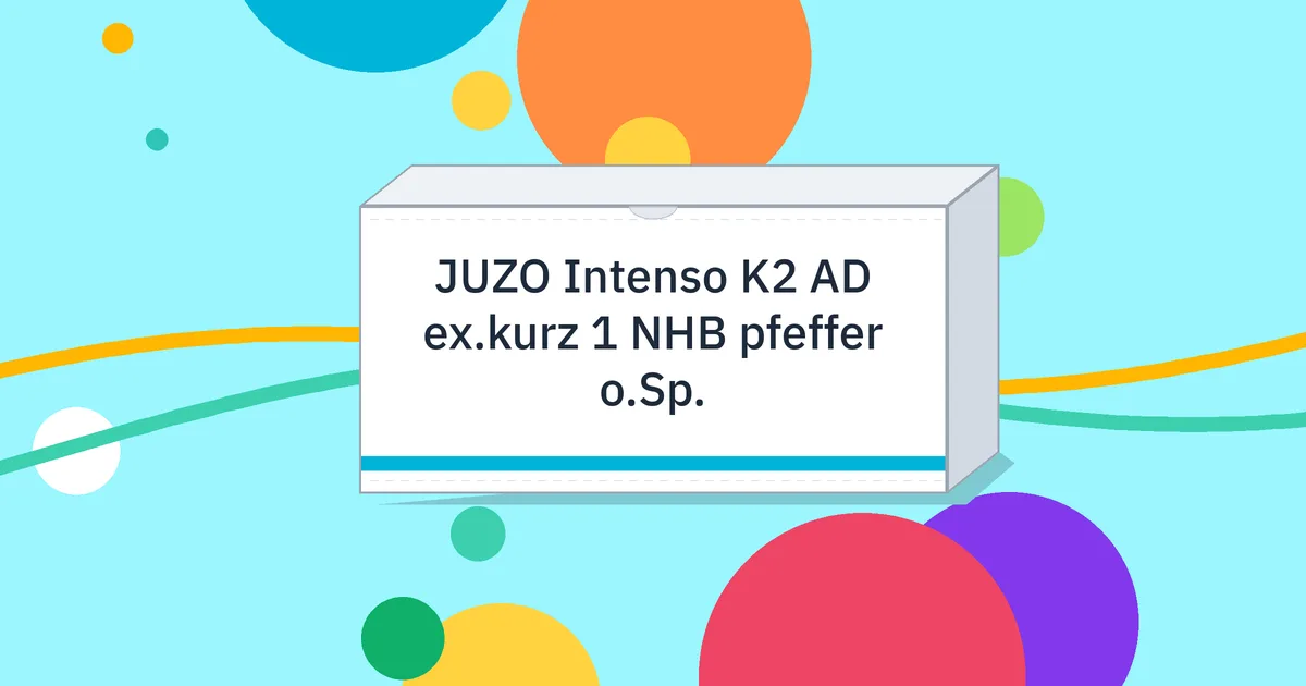 Symbolbild: Packung mit der Aufschrift JUZO Intenso K2 AD ex.kurz 1 NHB pfeffer o.Sp. (PZN 18621932) – Verfügbarkeit und Bezug in Apotheken in Frankfurt am Main