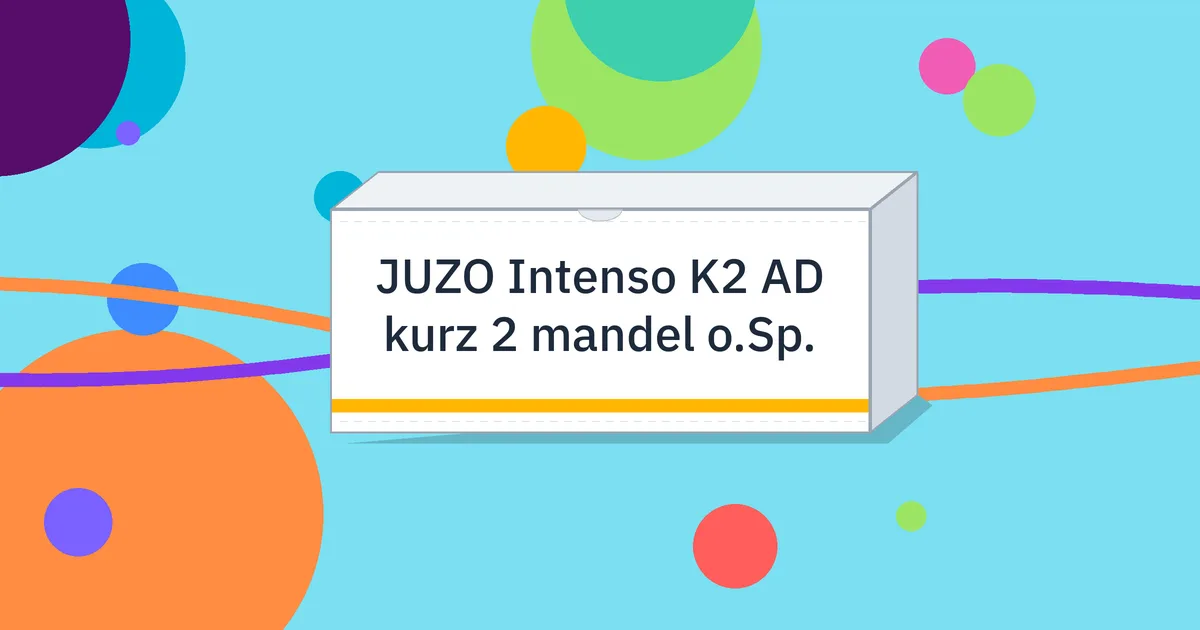 Symbolbild: Packung mit der Aufschrift JUZO Intenso K2 AD kurz 2 mandel o.Sp. (PZN 18618166) – Verfügbarkeit und Bezug in Apotheken in Frankfurt am Main