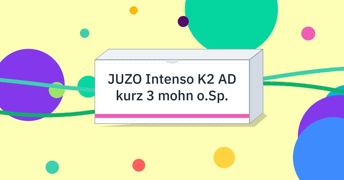 Symbolbild: Packung mit der Aufschrift JUZO Intenso K2 AD kurz 3 mohn o.Sp. (PZN 18618249) – Verfügbarkeit und Bezug in Apotheken in Frankfurt am Main