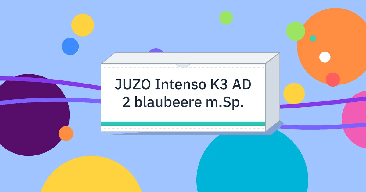 Symbolbild: Packung mit der Aufschrift JUZO Intenso K3 AD 2 blaubeere m.Sp. (PZN 18627432) – Verfügbarkeit und Bezug in Apotheken in Frankfurt am Main