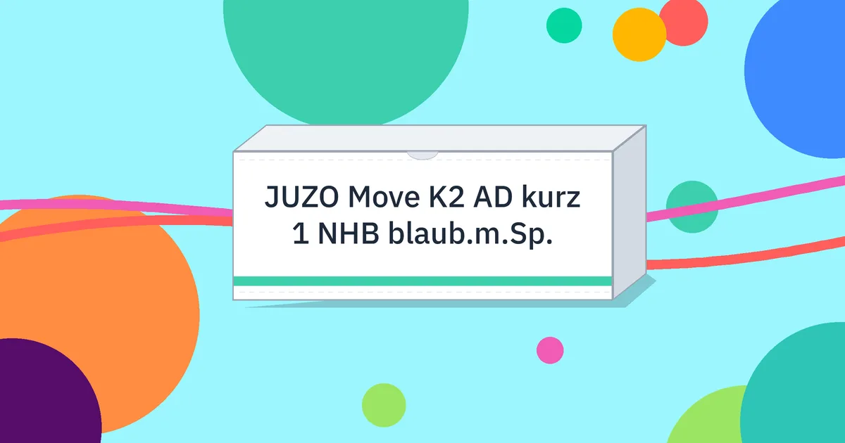 Symbolbild: Packung mit der Aufschrift JUZO Move K2 AD kurz 1 NHB blaub.m.Sp. (PZN 18540375) – Verfügbarkeit und Bezug in Apotheken in Frankfurt am Main