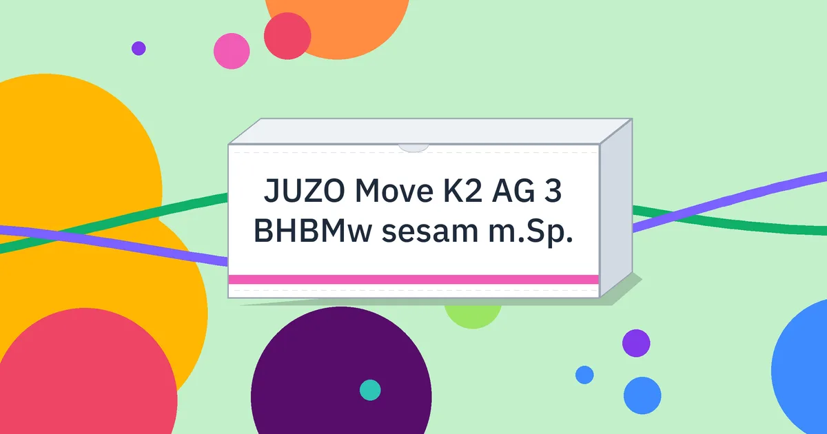 Symbolbild: Packung mit der Aufschrift JUZO Move K2 AG 3 BHBMw sesam m.Sp. (PZN 18524904) – Verfügbarkeit und Bezug in Apotheken in Frankfurt am Main