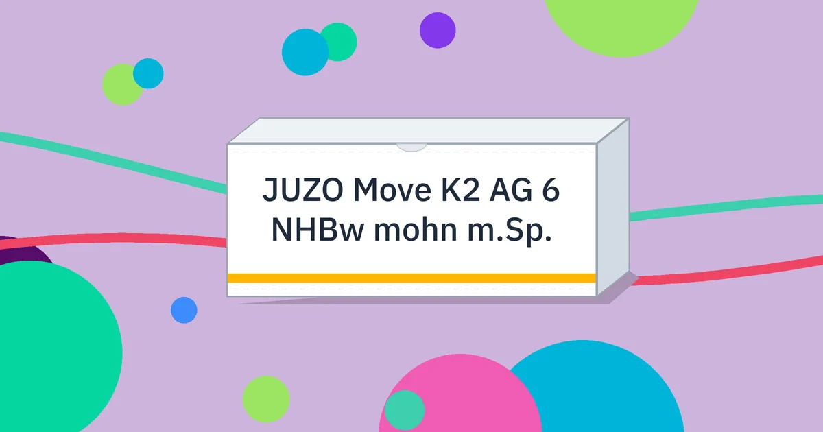 Symbolbild: Packung mit der Aufschrift JUZO Move K2 AG 6 NHBw mohn m.Sp. (PZN 18554791) – Verfügbarkeit und Bezug in Apotheken in Frankfurt am Main