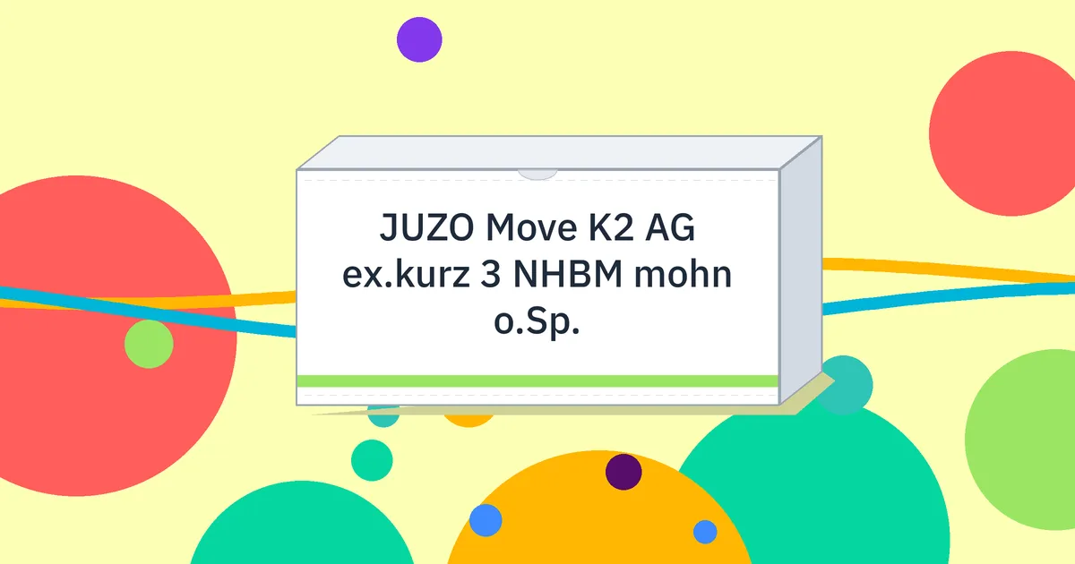 Symbolbild: Packung mit der Aufschrift JUZO Move K2 AG ex.kurz 3 NHBM mohn o.Sp. (PZN 18564849) – Verfügbarkeit und Bezug in Apotheken in Frankfurt am Main