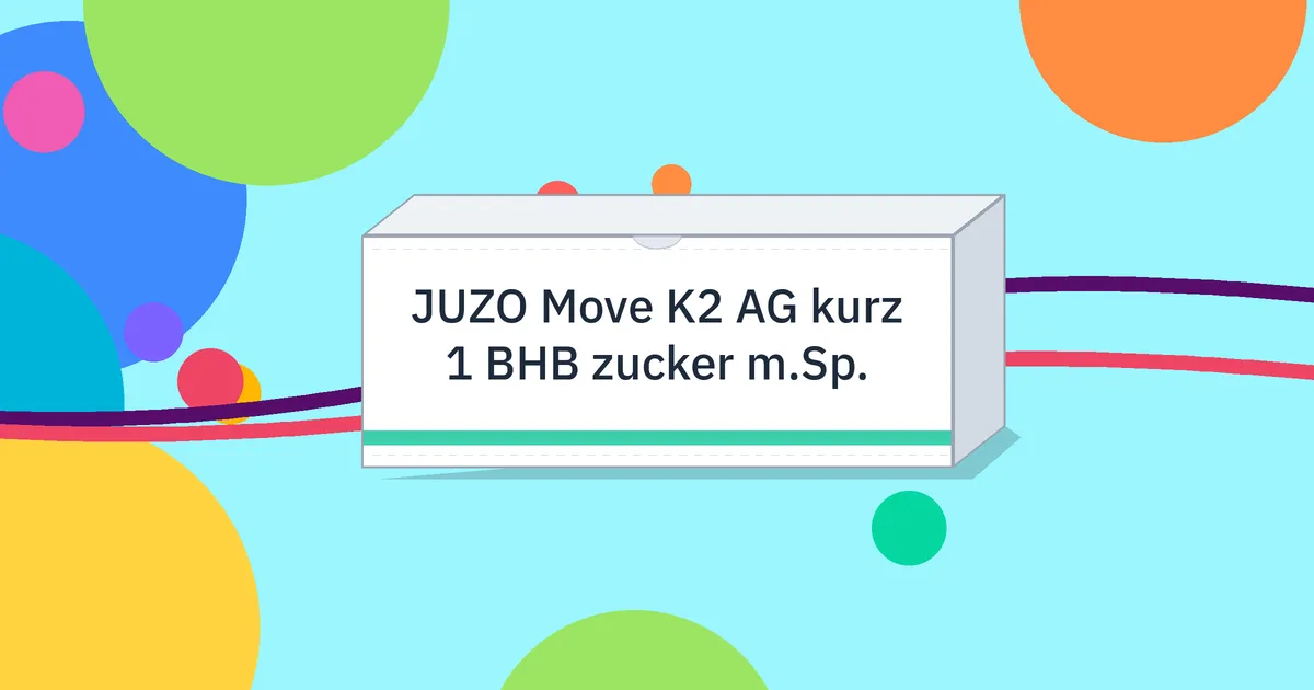 Symbolbild: Packung mit der Aufschrift JUZO Move K2 AG kurz 1 BHB zucker m.Sp. (PZN 18528049) – Verfügbarkeit und Bezug in Apotheken in Frankfurt am Main