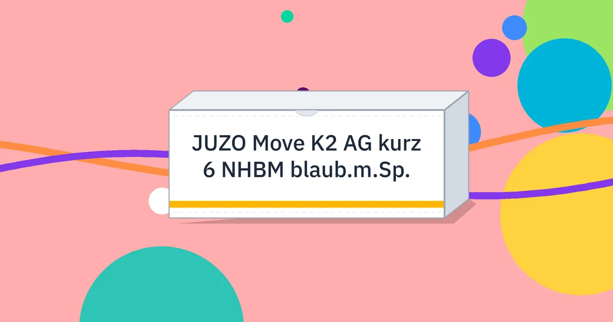 Symbolbild: Packung mit der Aufschrift JUZO Move K2 AG kurz 6 NHBM blaub.m.Sp. (PZN 18558895) – Verfügbarkeit und Bezug in Apotheken in Frankfurt am Main