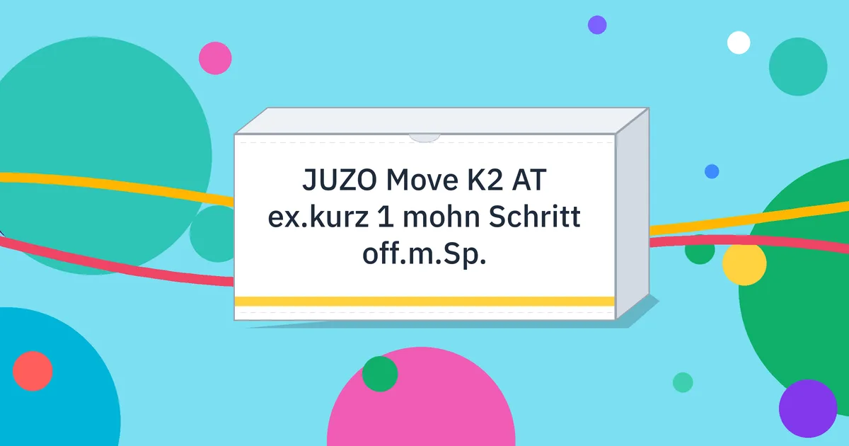 Symbolbild: Packung mit der Aufschrift JUZO Move K2 AT ex.kurz 1 mohn Schritt off.m.Sp. (PZN 20671469) – Verfügbarkeit und Bezug in Apotheken in Frankfurt am Main